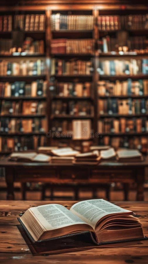 Open Book on Wooden Table in Vintage Library, Close-up View. Knowledge ...