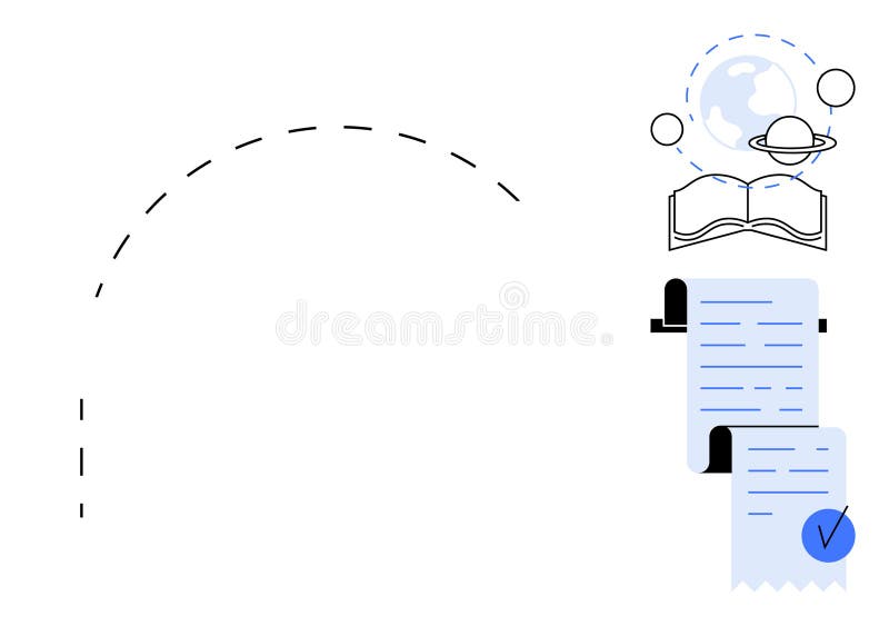 Open Book with World and Document Scroll with Checkmark Stock Vector ...