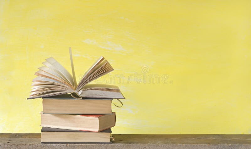 Open Book on Yellow Background, Free Copy Space Stock Image - Image of ...