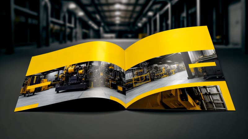 Open Book with Yellow Pages and Black and White Image of Factory ...