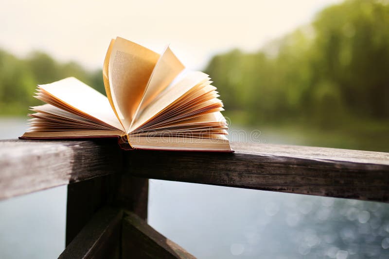 Open Books Outdoor. Knowledge is Power. Book in a Forest Stock Photo ...