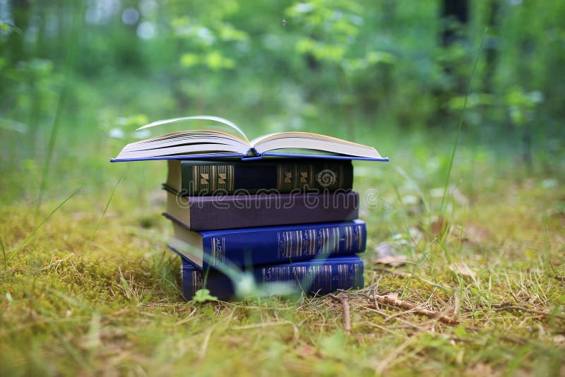 Open Books Outdoor. Books in the Woods Stock Photo - Image of archive ...