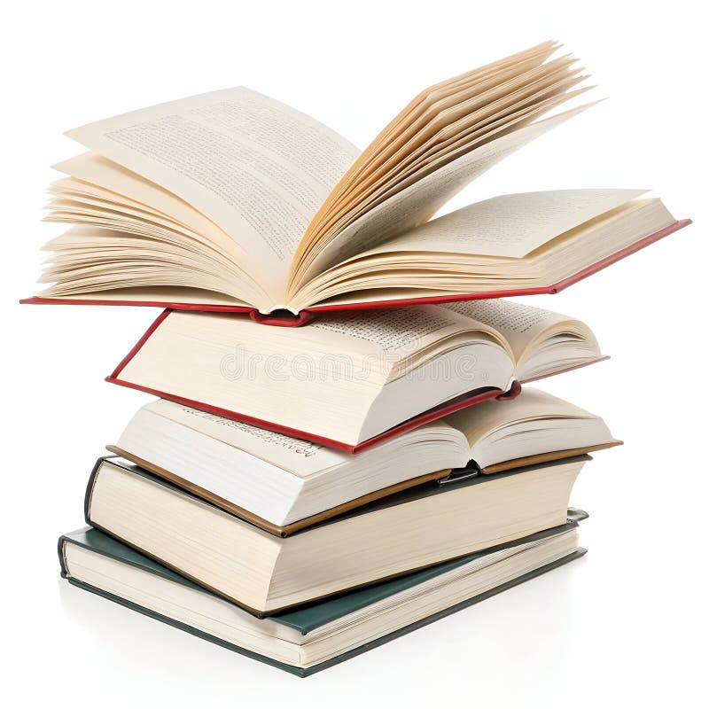 Open Books Stacked Isolated on White Background Stock Illustration ...