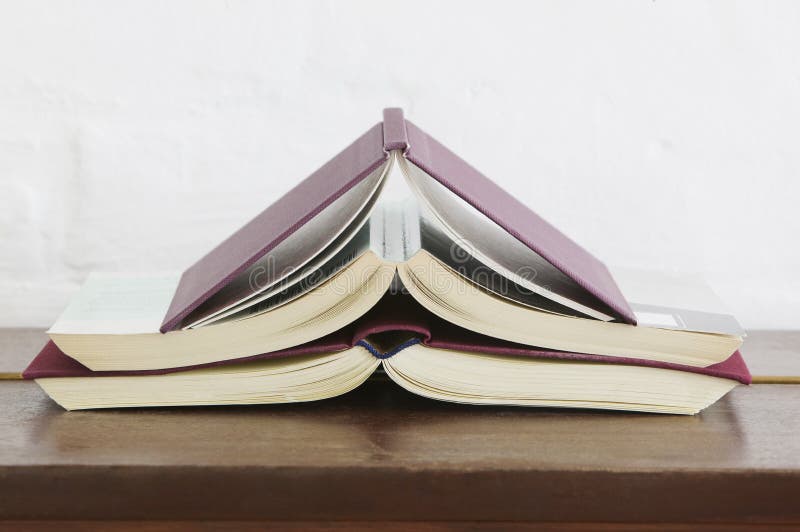 Open Books Stacked on Wooden Chest Stock Image - Image of hard, home ...