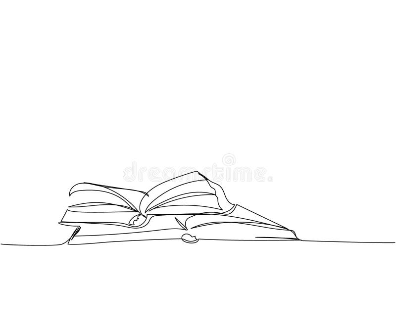 Open Books on the Table, Textbooks, Literature for Study One Line Art ...
