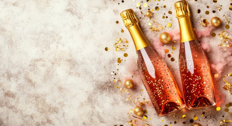 An Open Bottle of Champagne is Enveloped by a Flowing Array of Gold ...