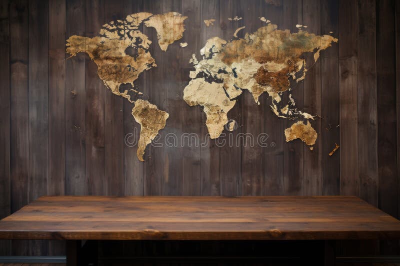 Open, Boundary-free World Map on an Old Wooden Desk Stock Image - Image ...