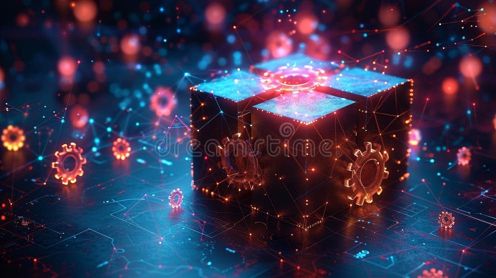 Open Box with Cog Wheels. Low Poly Style Design. Geometric Background ...