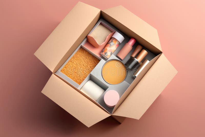 Open Box with Cosmetics Inside, Top View. Generative AI Stock ...
