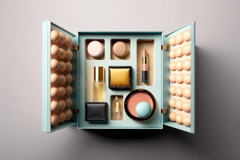 Open Box with Cosmetics Inside, Top View. Generative AI Stock ...