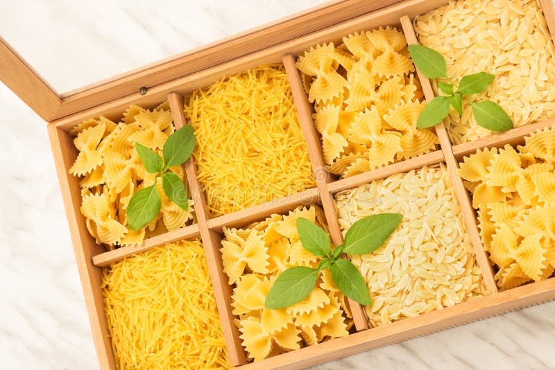 Open Box with Different Types of Pasta Stock Image - Image of noodles ...