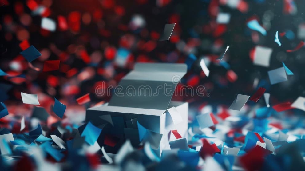 Open Box Exploding with Red White and Blue Confetti Big Data Concept ...