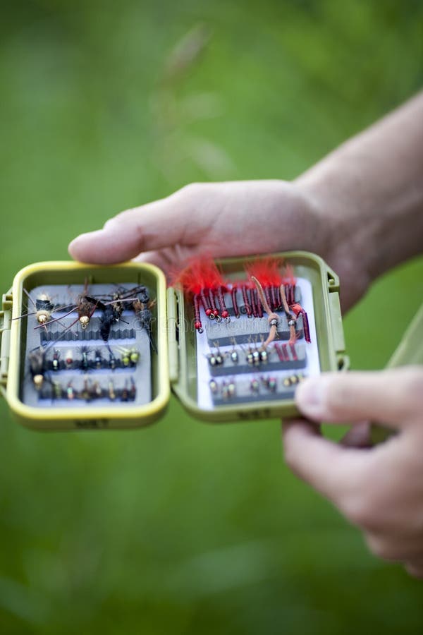 An Open Box of Fishing Flies Stock Image - Image of activity, close ...