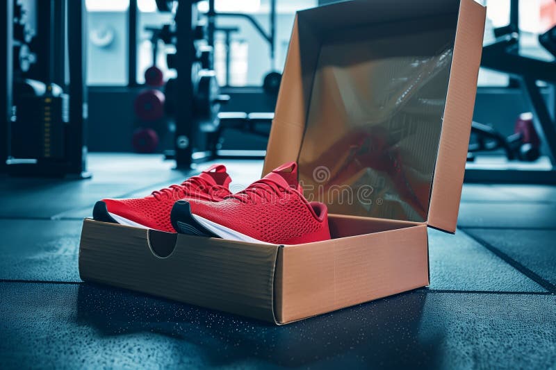 Open Box on a Gym Floor Revealing Bright Workout Sneakers Stock Photo ...