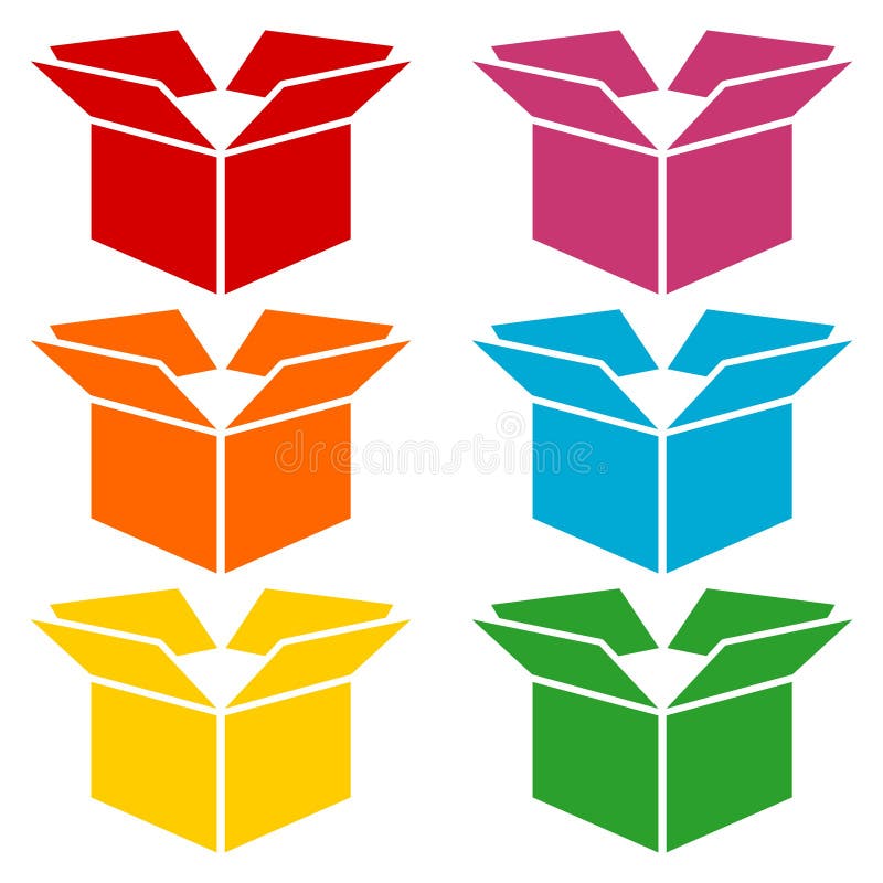 Open Box Icons Set 6 Colors Stock Illustrations – 11 Open Box Icons Set ...