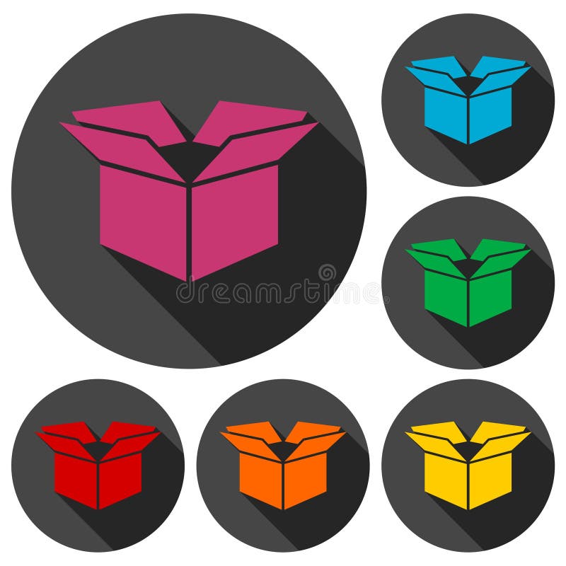 Open Box Icons Set with Long Shadow Stock Illustration - Illustration ...