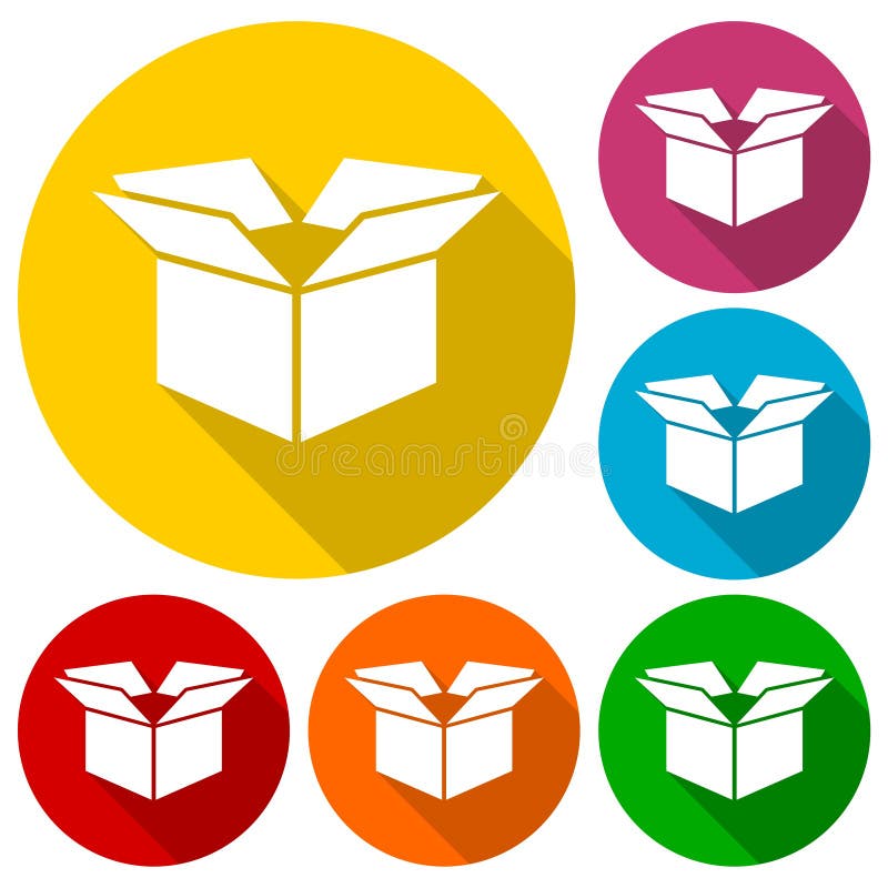 Open Box Icons Set with Long Shadow Stock Vector - Illustration of ...