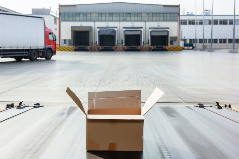 Open Box on a Loading Dock, Truck and Warehouse Visible Stock Photo ...