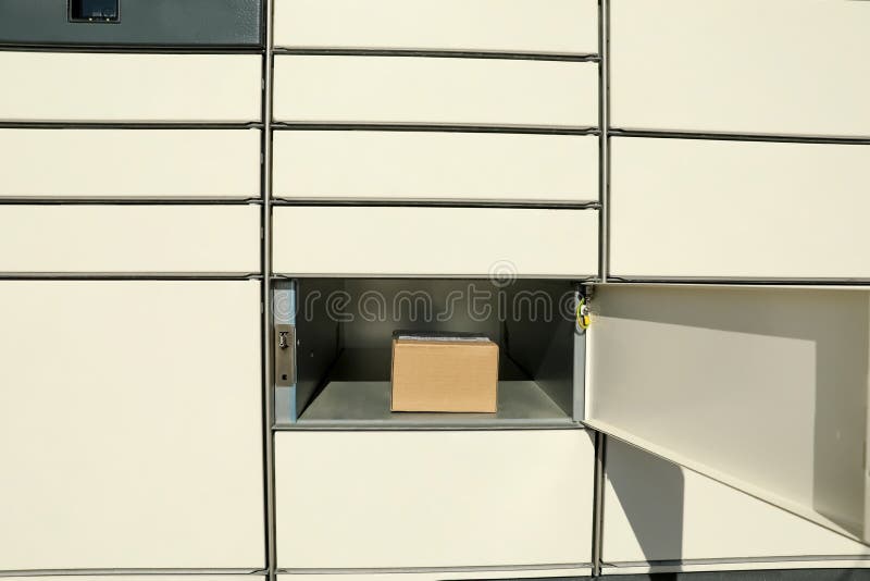 Open Box with Package in Parcel Locker Stock Image - Image of fast ...