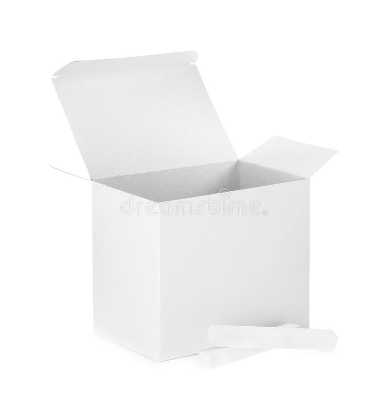 Open Box and Pieces of Chalk on White Background Stock Photo - Image of ...
