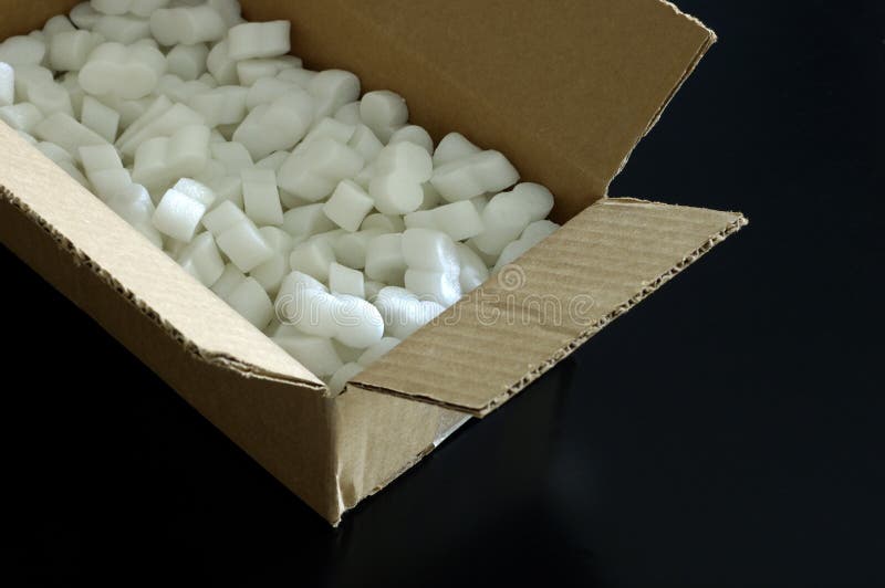 Open Box with Protection Peanuts Stock Photo - Image of move, peanuts ...
