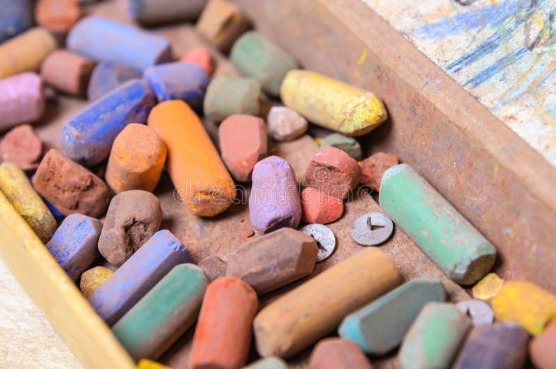Open Box with the Remains of the Old Chalk Pastels Stock Photo - Image ...