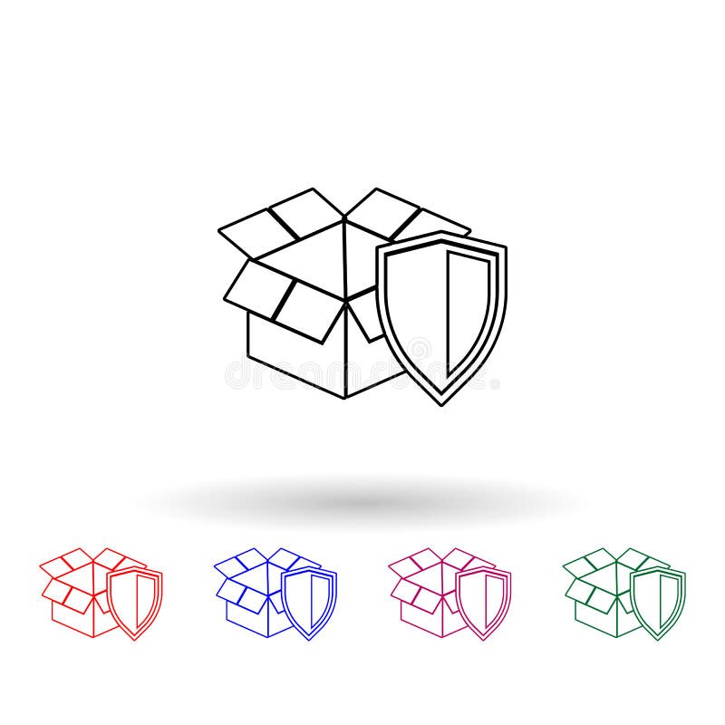 Open Box with Shield Multi Color Icon. Simple Thin Line, Outline Vector ...