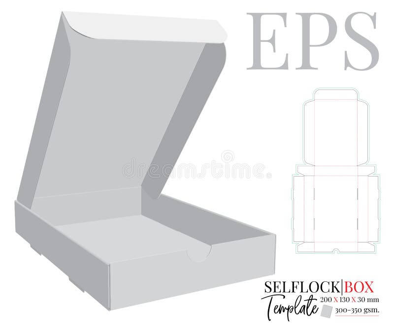 Pizza Box, Cardboard Self Lock Delivery Box. Vector with Die Cut ...