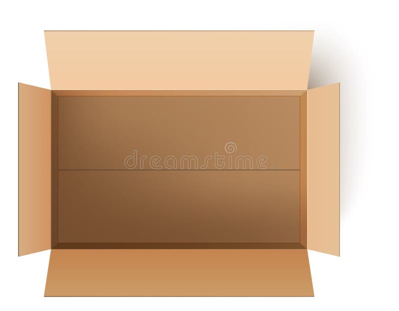 Open Box Top View. Empty Cardboard Package Realistic Mockup Stock ...