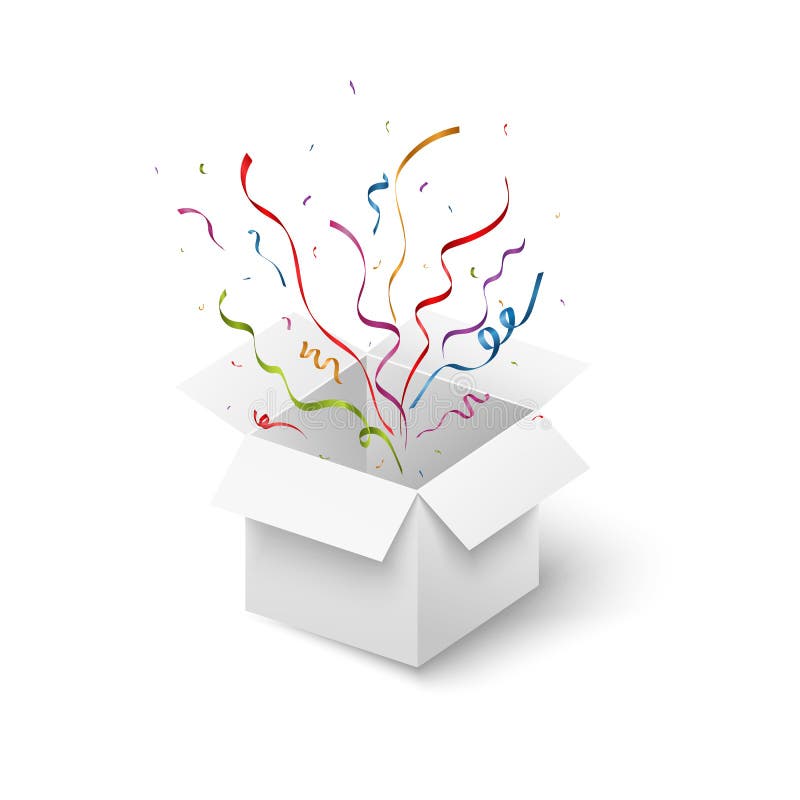 Open Box. Vector Illustration Confetti Fly Out of the Box. Explosion ...