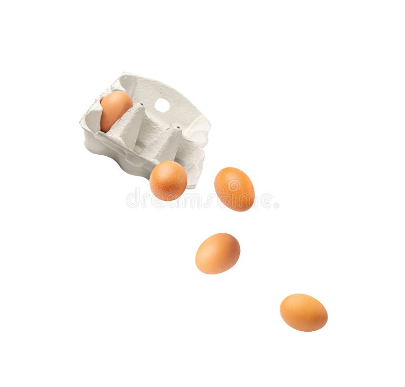 Open Box with Whole Brown Eggs Falling Isolated on White Background ...