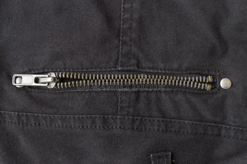 Open Brass Zip on Black Jeans Texture Background Close Up View Stock ...