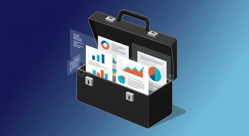 Open Briefcase with Business Charts and Graphs: Data Analysis and ...