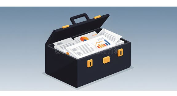 Open Briefcase Full of Business Documents and Charts, Data Analysis ...