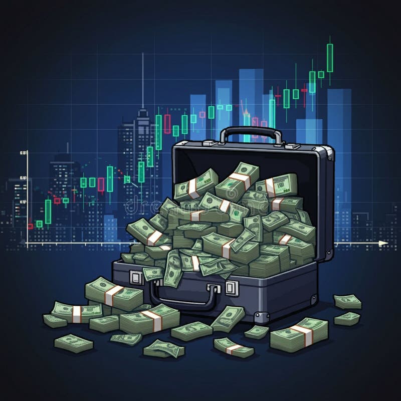 An Open Briefcase Overflowing with Stacks of US Dollar Bills is ...