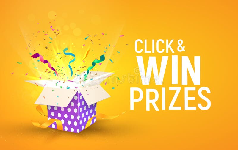 Open Brigh Textured Box With Confetti Explosion Inside And Click And Win Prizes Text Flying