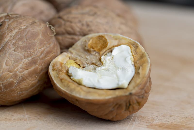 Open and Broken Walnut Shells Lying on the Table Stock Photo - Image of ...