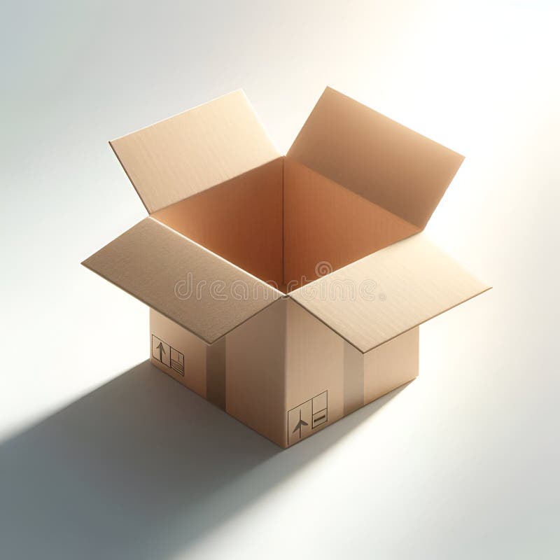 Open Brown Box in an Empty Room, Generative AI. Stock Illustration ...