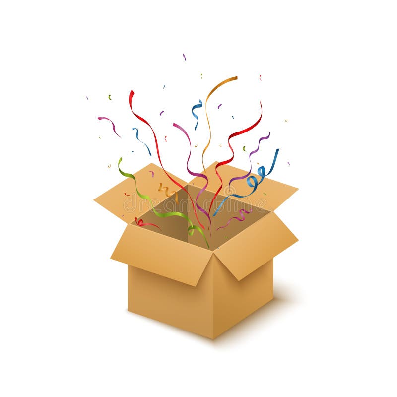 Open Brown Box. Vector Illustration Confetti Fly Out of the Box ...