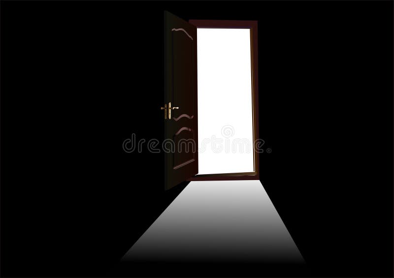 Open brown door on black stock illustration. Illustration of sketch ...