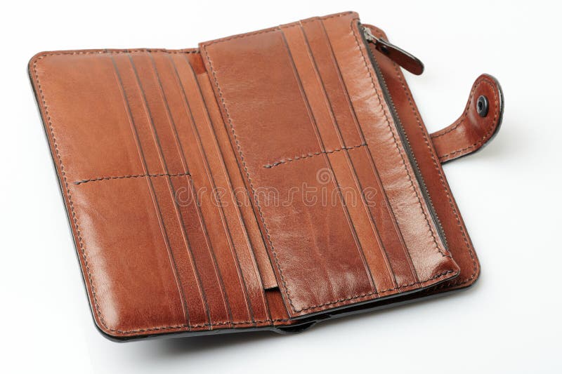 Open brown leather wallet stock photo. Image of financial - 263537050
