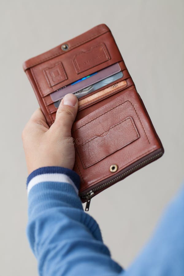 Open brown purse stock image. Image of clothing, savings - 52176781