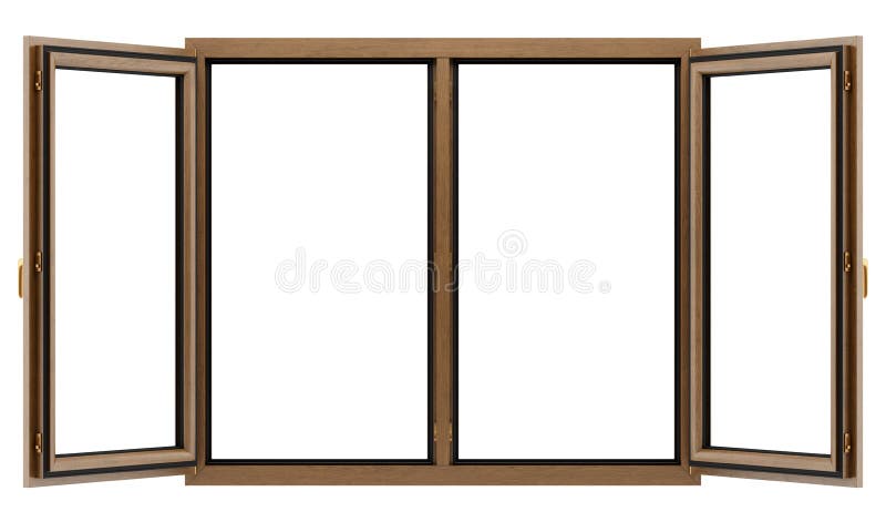 Open Brown Wooden Window Isolated on White Stock Illustration ...
