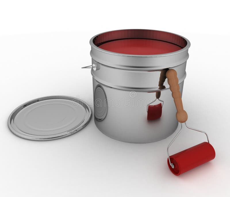 Open Bucket with Green Paint and Roller Stock Illustration ...