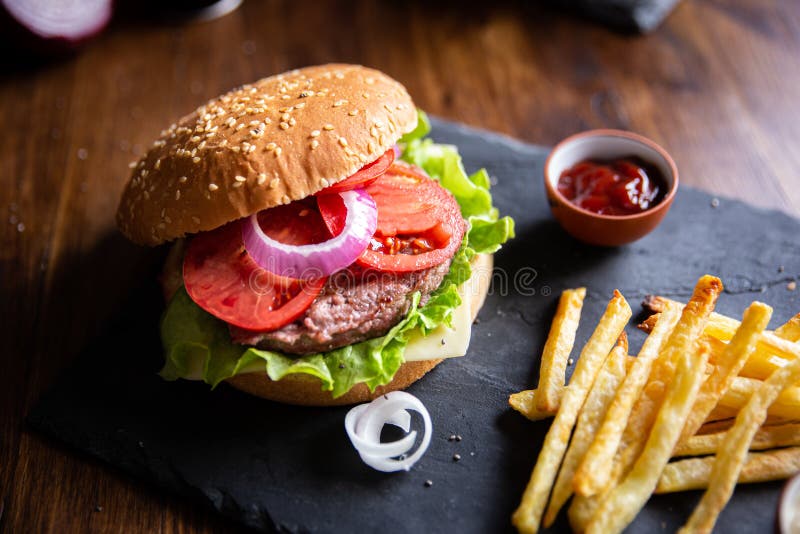 Open Burger with Onions and Sauces Stock Photo - Image of onion ...