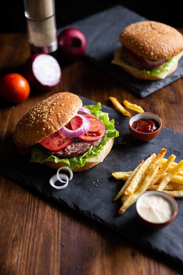 Open Burger with Onions and Sauces Stock Image - Image of sandwich ...