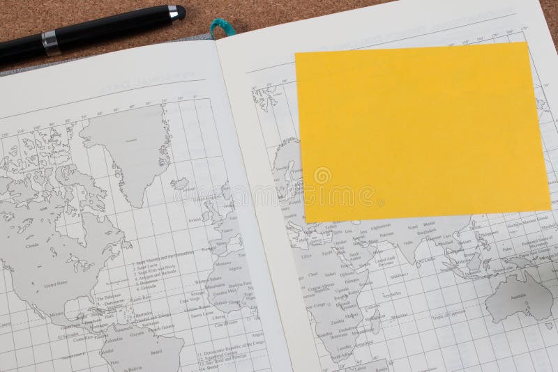 Open Business Diary Map Book with World Map with Pen. Stock Image ...
