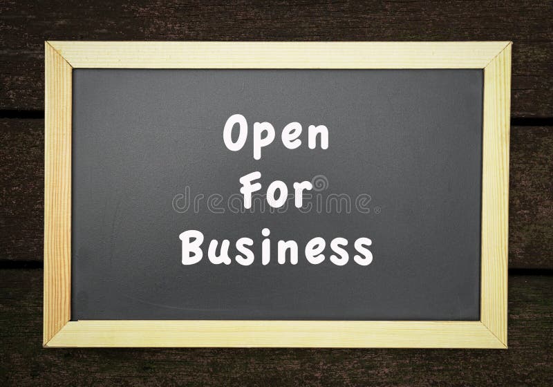 Open for Business, Words on Blackboard Stock Photo - Image of typed ...