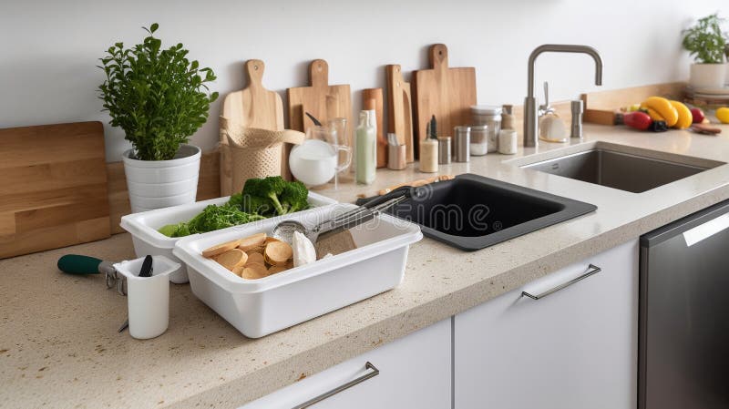 Open Cabinet with Full Trash Bins for Separate Waste Collection in ...