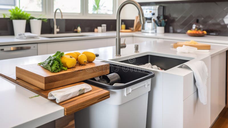 Open Cabinet with Full Trash Bins for Separate Waste Collection in ...